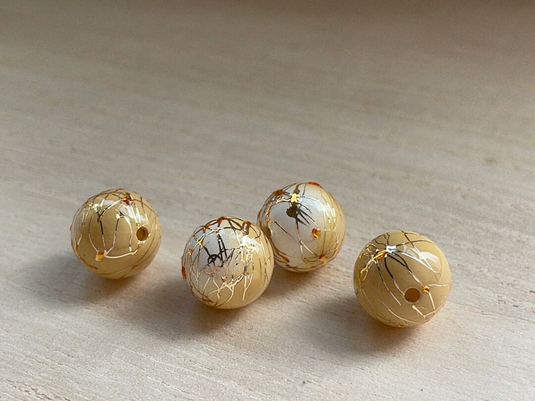 Japanese Arabesque Beads: 8-14mm, Gold Line Arabesque on Light Yellow ...