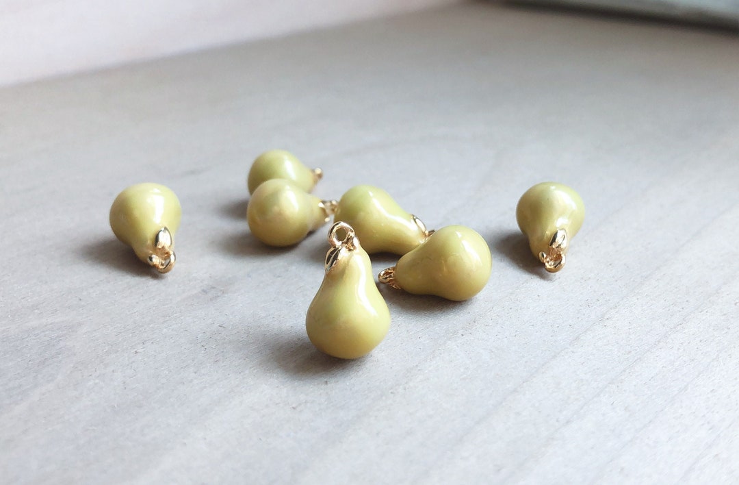 Pear Charm, Tiny, Gold Plated Green Enamel, Clip on / Phone Strap ...