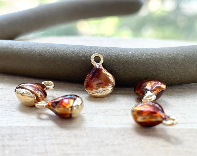 VERY TINY Chestnut Charm, Gold Plated Brown Enamel, Cute Miniature Nuts ...