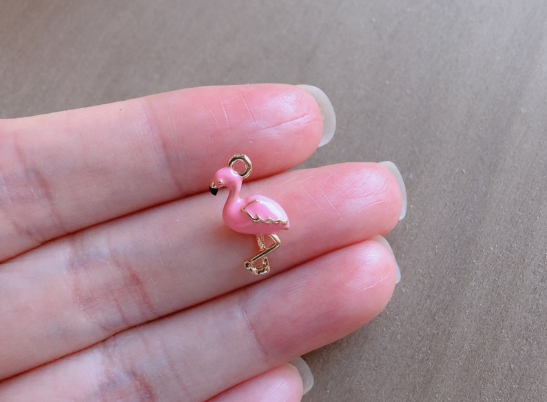 Tiny Flamingo Charm: Gold / Silver Plated Pink Enamel Bird Animal ...