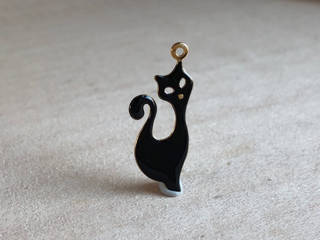 Cat Charm Black Cat Charm Thin Enamel Cat Charm Black Cat - Etsy
