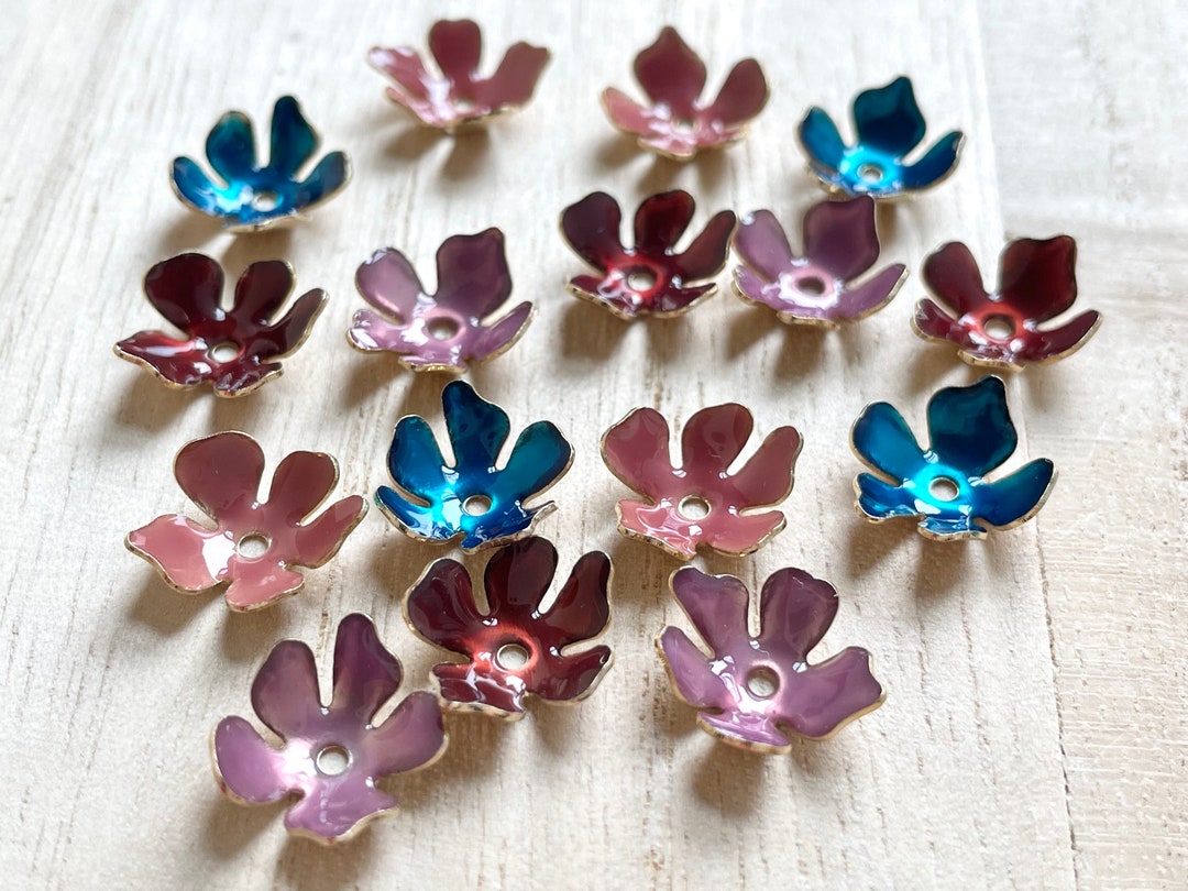 5 Petals Flower Layer (2 Pcs): 11 X 12mm, Gold Plated, Blue / Peach ...
