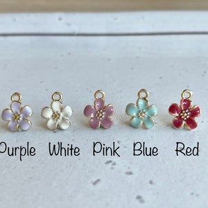 Flower Charm, Tiny, Gold Plated, Enamel, Blue, Pink, Purple, Red, White ...