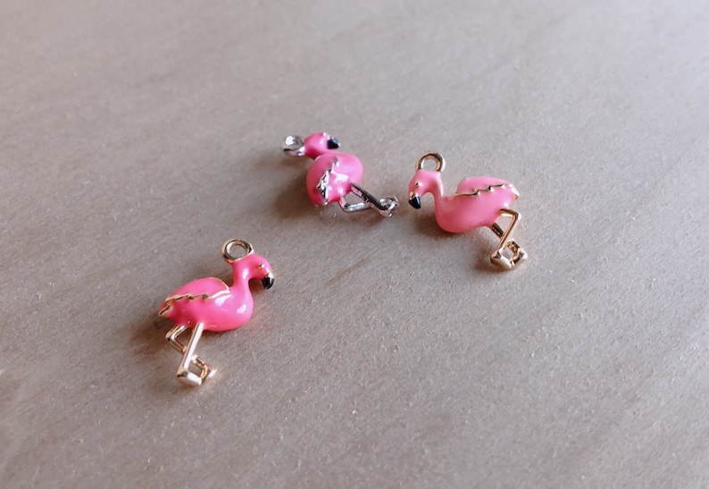 Tiny Flamingo Charm: Gold / Silver Plated Pink Enamel Bird Animal ...
