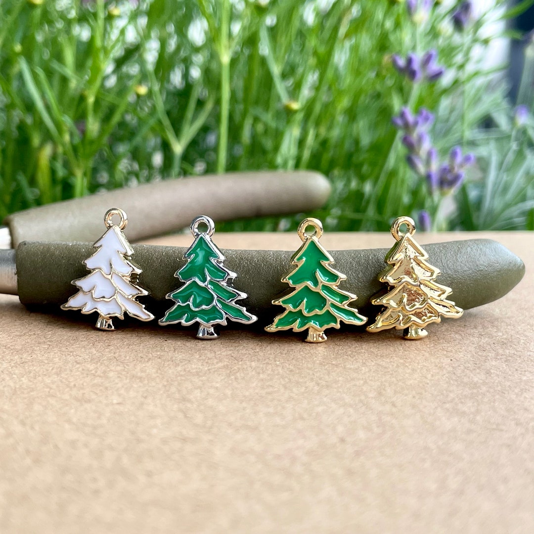 Evergreen Tree Charm, Tiny, Clip on / Phone / Keychain Charm, Gold ...