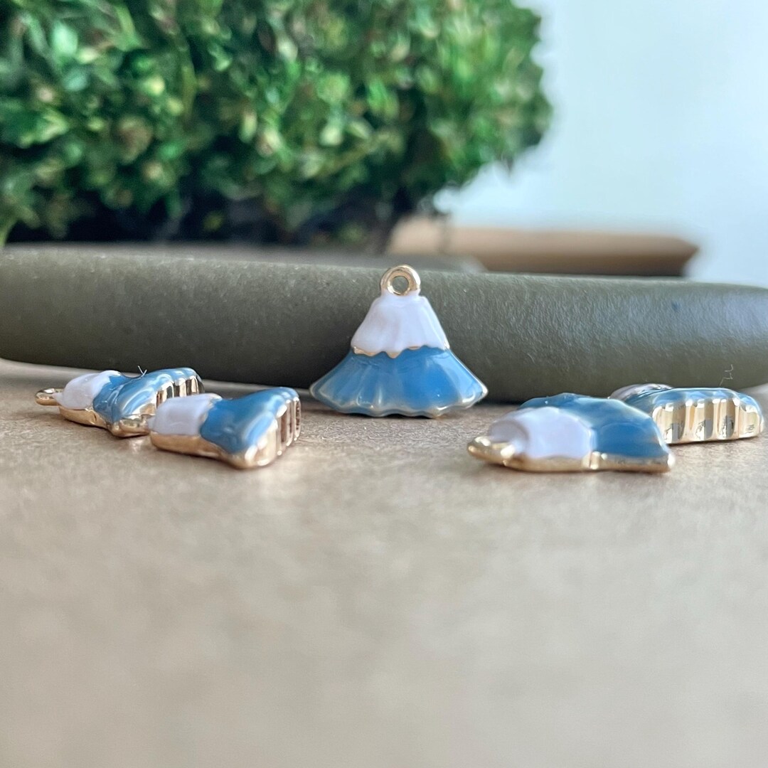 Fuji Mountain Charm: Tiny, Gold Plated Blue Enamel Japanese Accessory ...