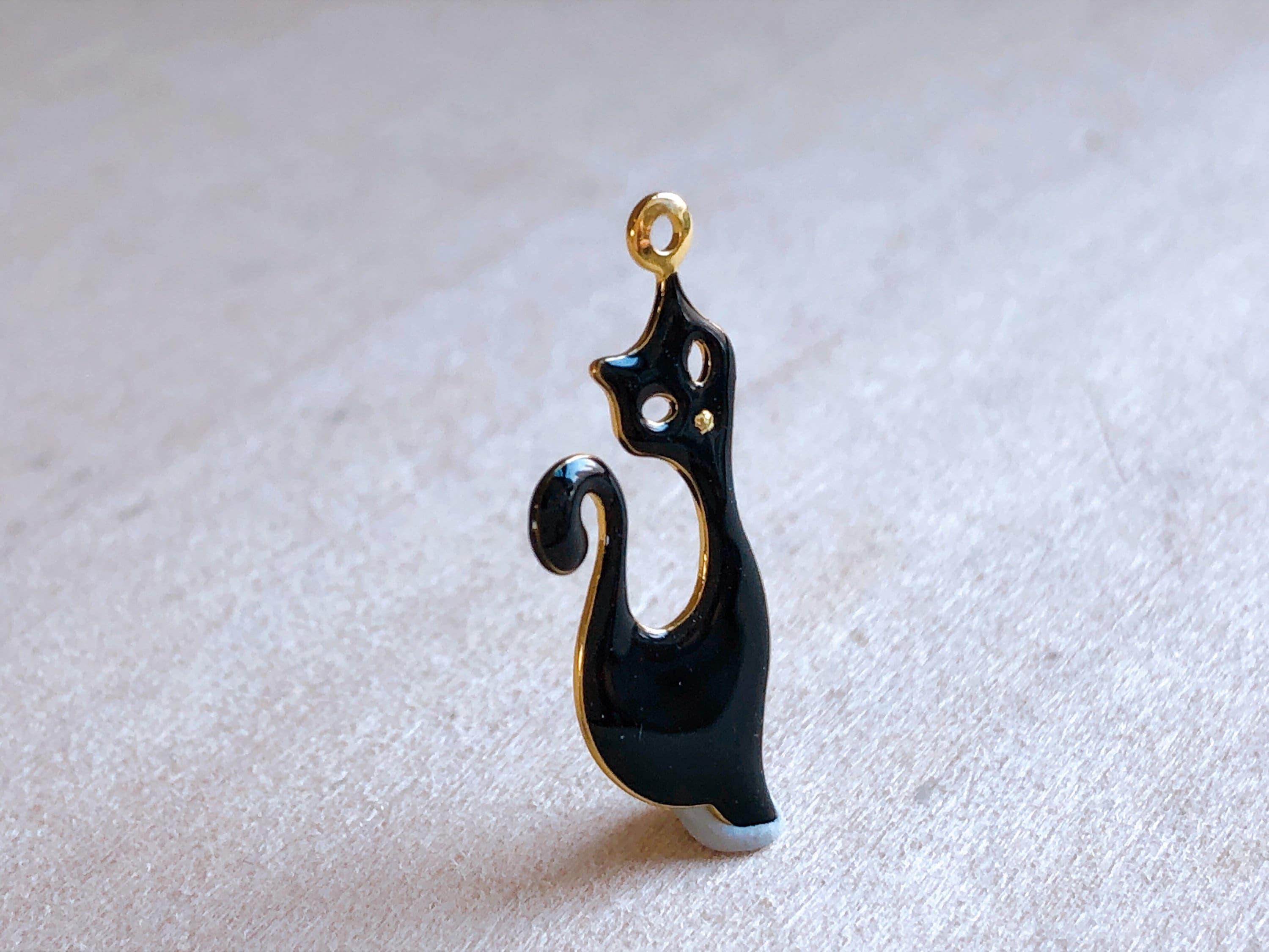 Cat Charm Black Cat Charm Thin Enamel Cat Charm Black Cat - Etsy