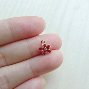 Flower Charm, Tiny, Gold Plated, Enamel, Blue, Pink, Purple, Red, White ...
