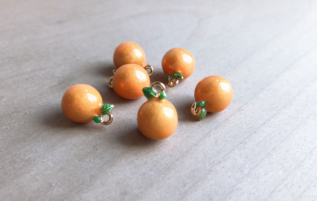 Orange Charm (1 Pc): Tiny Gold Plated Enamel Tangerine, Phone Keychain ...