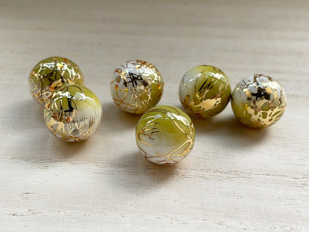 8mm / 10mm / 12mm / 14mm Japanese Arabesque Beads (2 Pcs), Gold Line ...