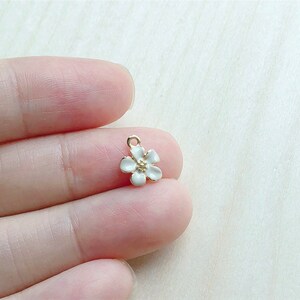 Flower Charm, Tiny, Gold Plated, Enamel, Blue, Pink, Purple, Red, White ...