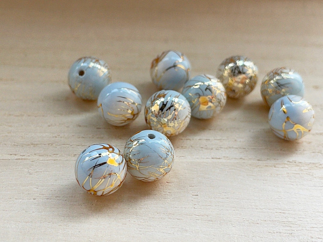 8 Mm / 10 Mm / 12mm / 14 Mm Japanese Arabesque Beads (2 Pcs), Gold Line ...