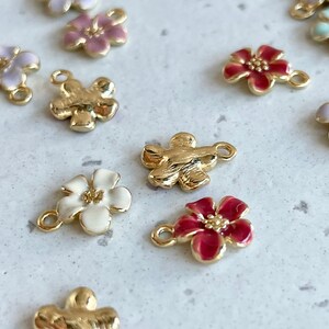Flower Charm, Tiny, Gold Plated, Enamel, Blue, Pink, Purple, Red, White ...