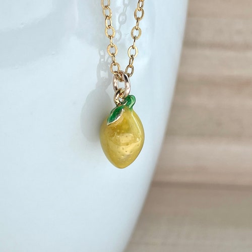 Gold Lemon Necklace Gold Fruit Pendant 9K 14K 18K Gold | Etsy