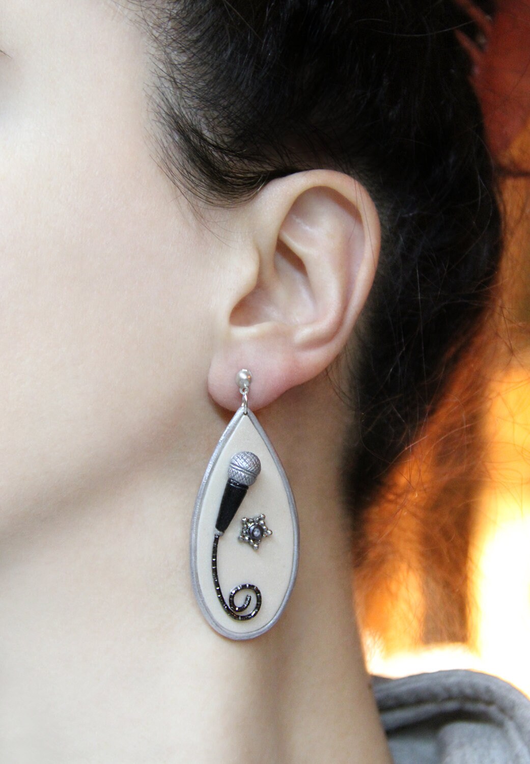 Microphone Earrings Singer Jewelry Stud Dangle Earrings White - Etsy
