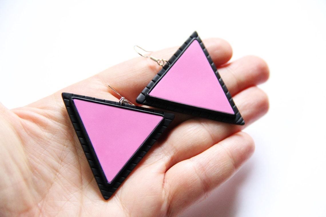 Geometrical Jewelry Triangular Earrings Pink Earrings Gift for Wife ...