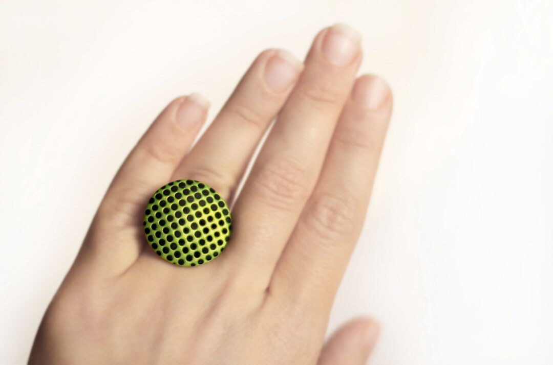 Green Ring Dots Everyday Ring Contemporary Jewelry Green and Black Dots ...