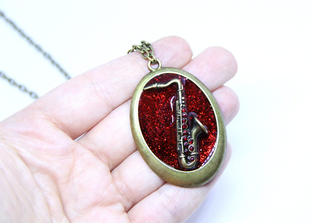 Red Saxophone Pendant Necklace: Music Lover Gift - Etsy