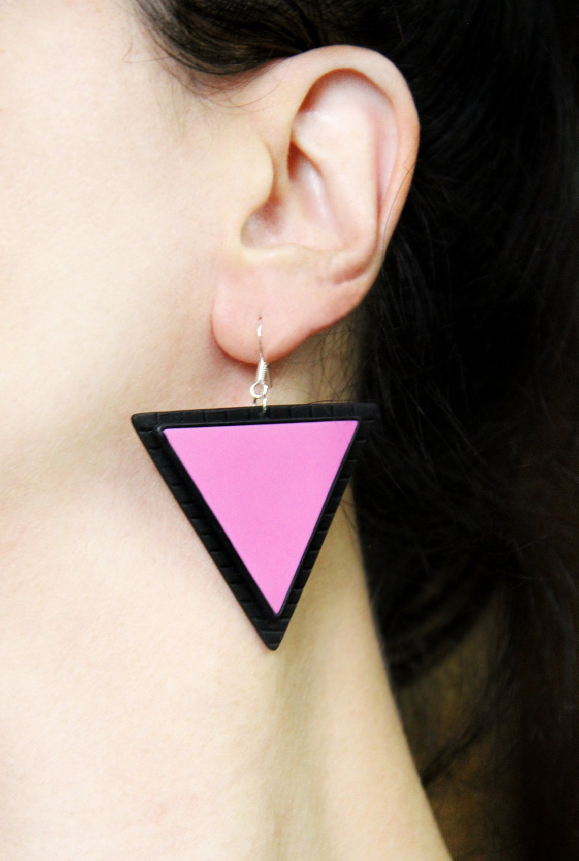 Geometrical Jewelry Triangular Earrings Pink Earrings Gift for Wife ...