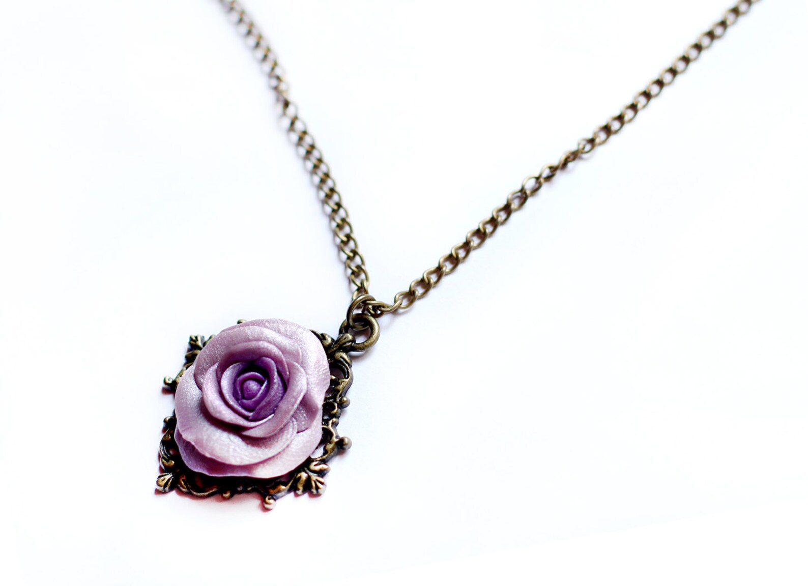 Violet Rose Pendant Light Purple Rose Necklace Violet Necklace Rose ...