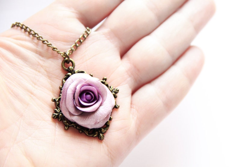 Violet Rose Pendant Light Purple Rose Necklace Violet Necklace Rose ...