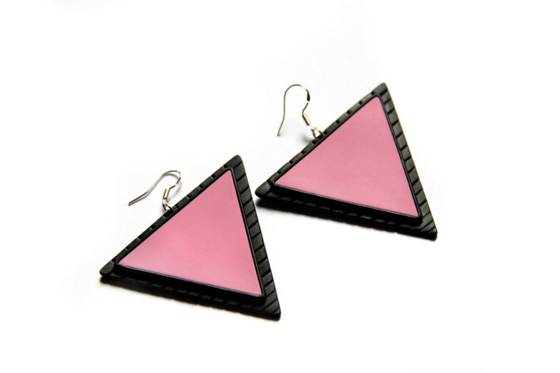 Geometrical Jewelry Triangular Earrings Pink Earrings Gift for Wife ...