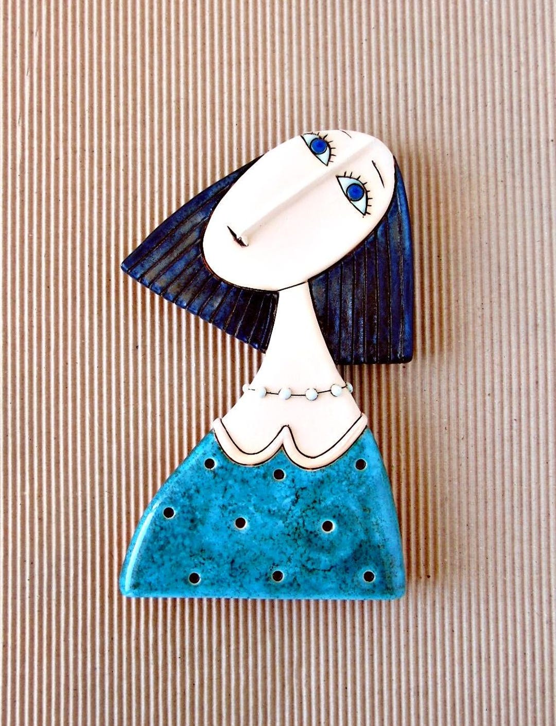 Whimsical Woman Wall Art – Handmade Ceramic Girl With Blue Dress ...