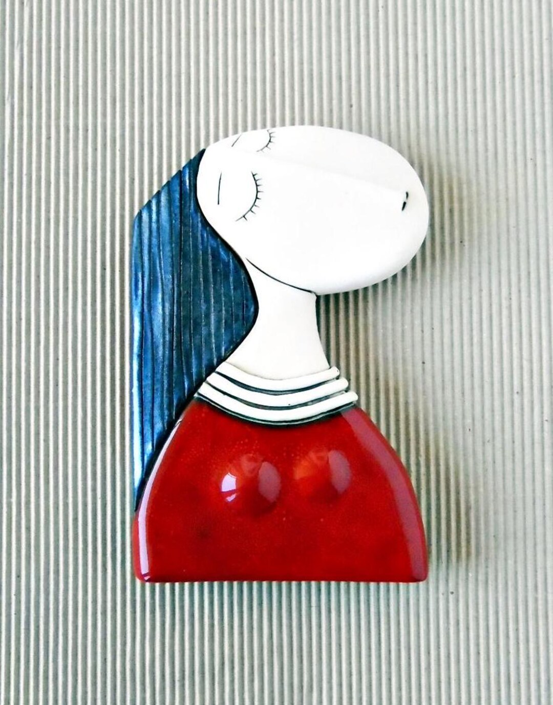 Handmade Ceramic Wall Art – Whimsical Girl With Red Dress– Figurative ...