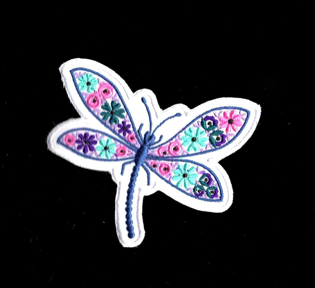 Dragonfly Patch Embroidered Iron on Fabric Colorful Patchwork Dragonfly Patchby ...