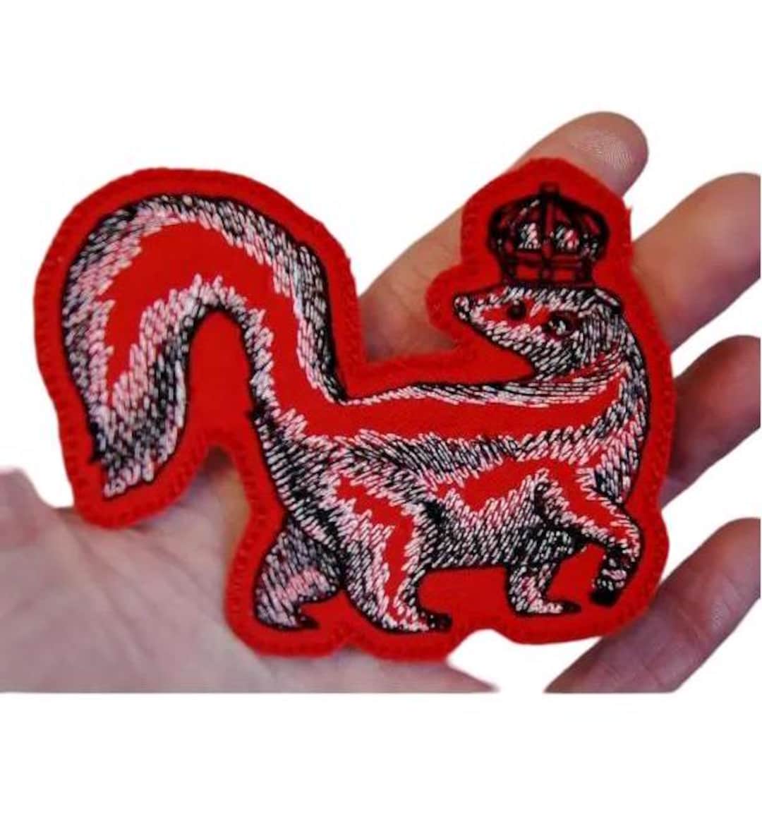 Skunk Patch - Embroidered Iron-on Skunk Patch on Red Twill Polyester ...