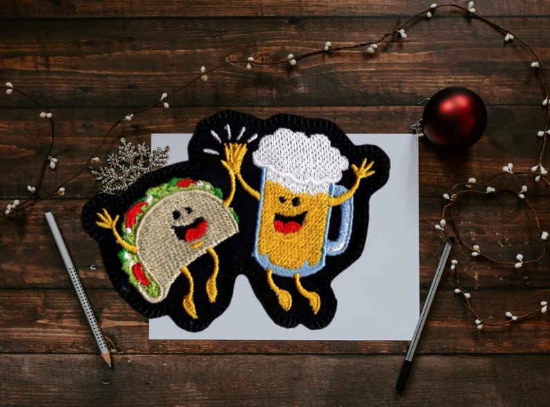 Beer and Taco Fiesta Patch - Iron on Embroidered Applique by Magic ...