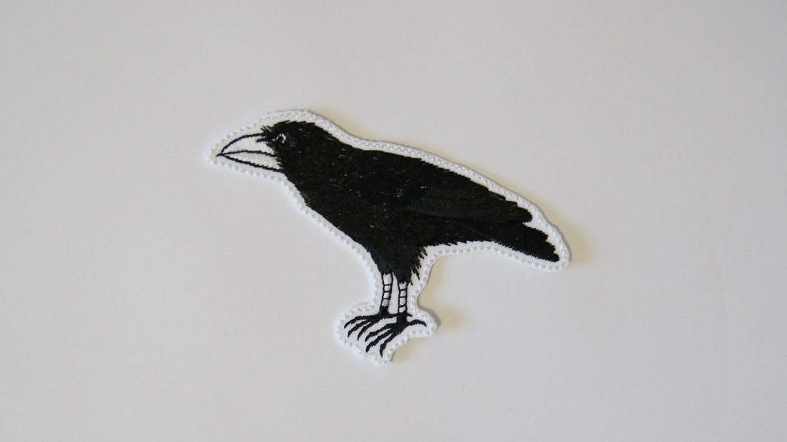 Raven Patch Embroidered Iron on Fabric Black Bird Applique Patch by ...
