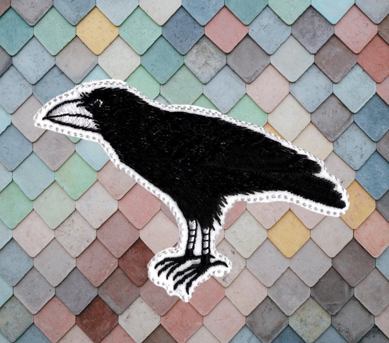 Raven Patch Embroidered Iron on Fabric Black Bird Applique Patch by ...