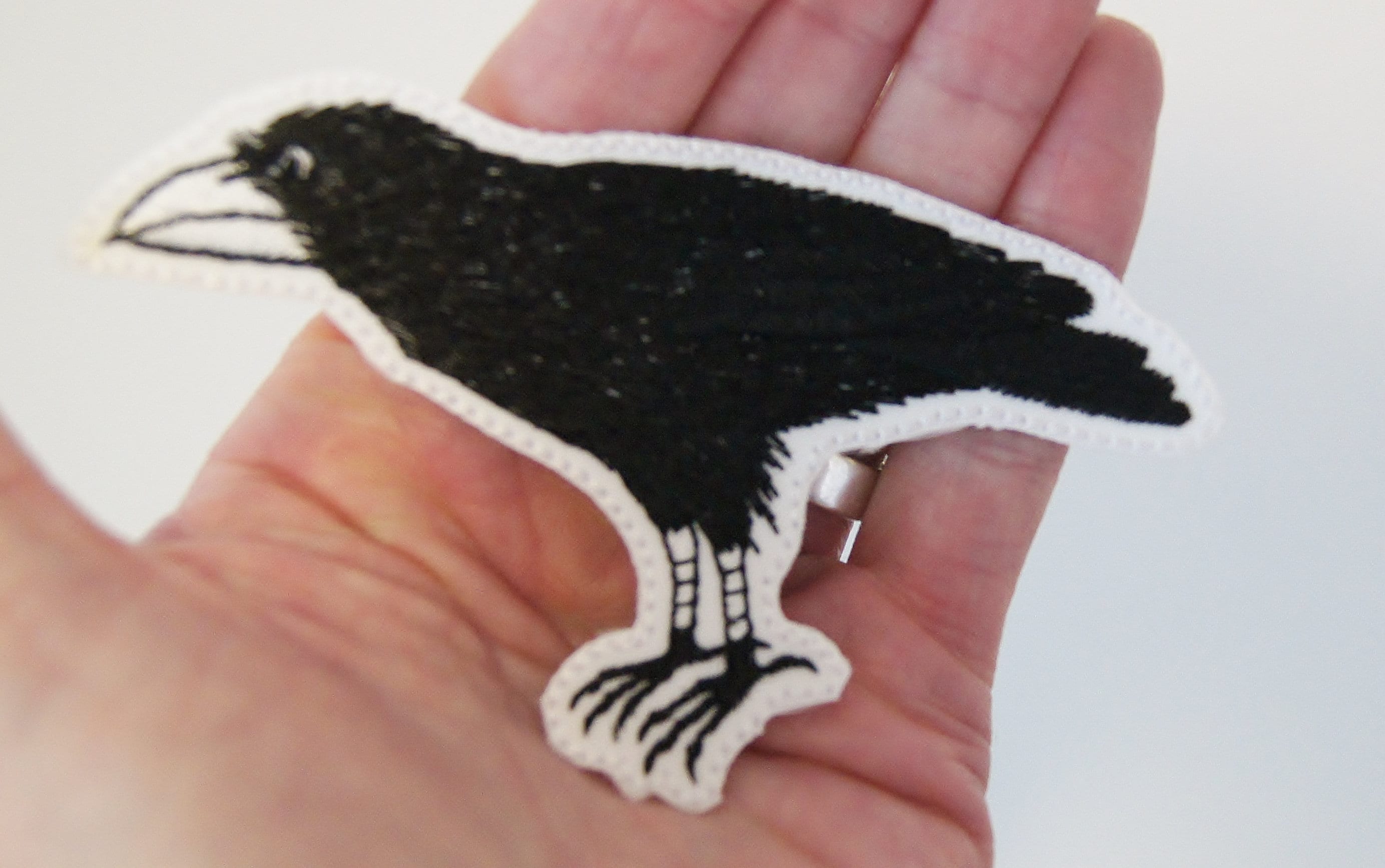 Raven Patch Embroidered Iron on Fabric Black Bird Applique Patch by ...