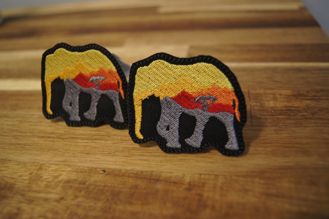 African Elephant Patches Set of Two Iron on Embroidered Safari Elephant ...