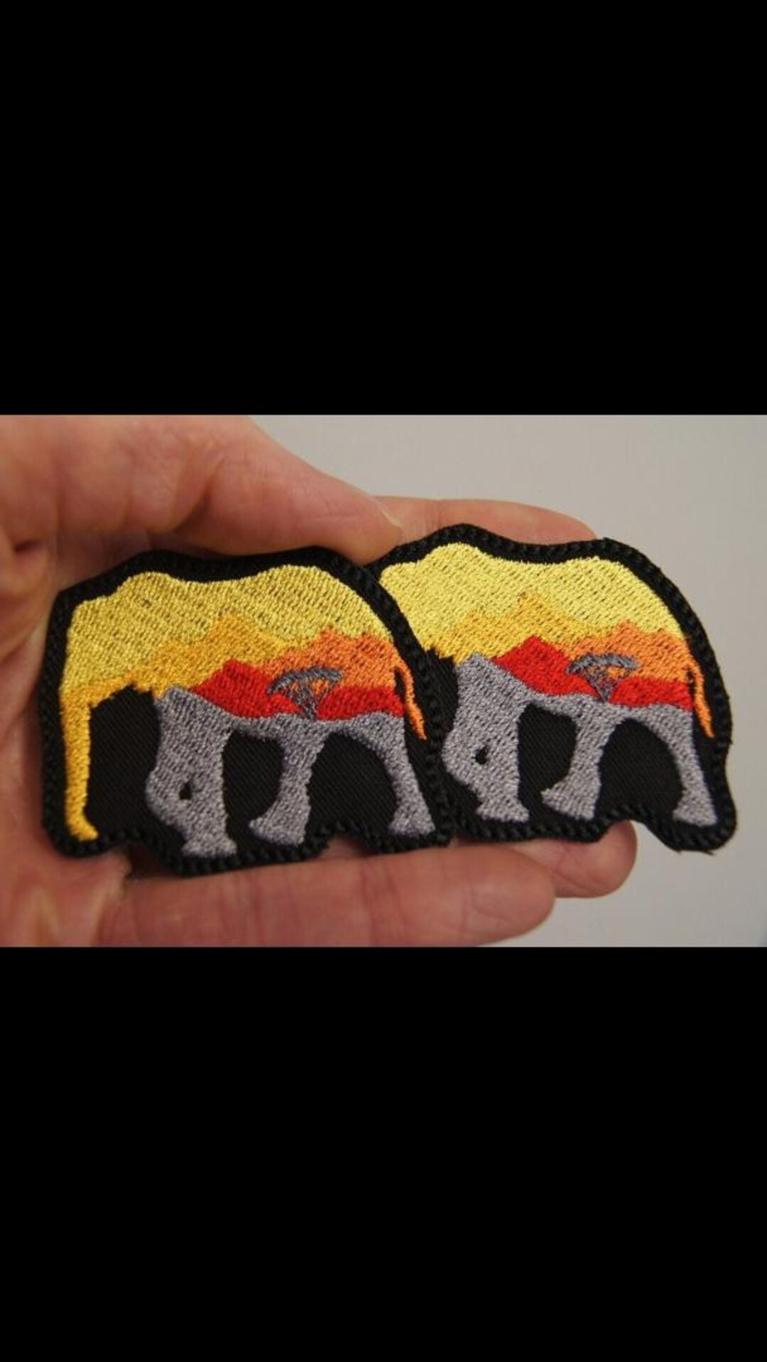 African Elephant Patches Set of Two Iron on Embroidered Safari Elephant ...