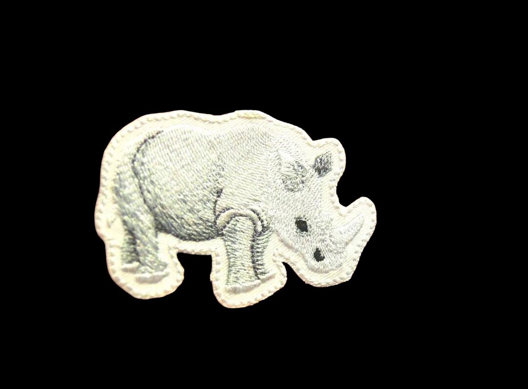 White Rhino Patch - Embroidered Iron-on Safari White Rhinoceros ...