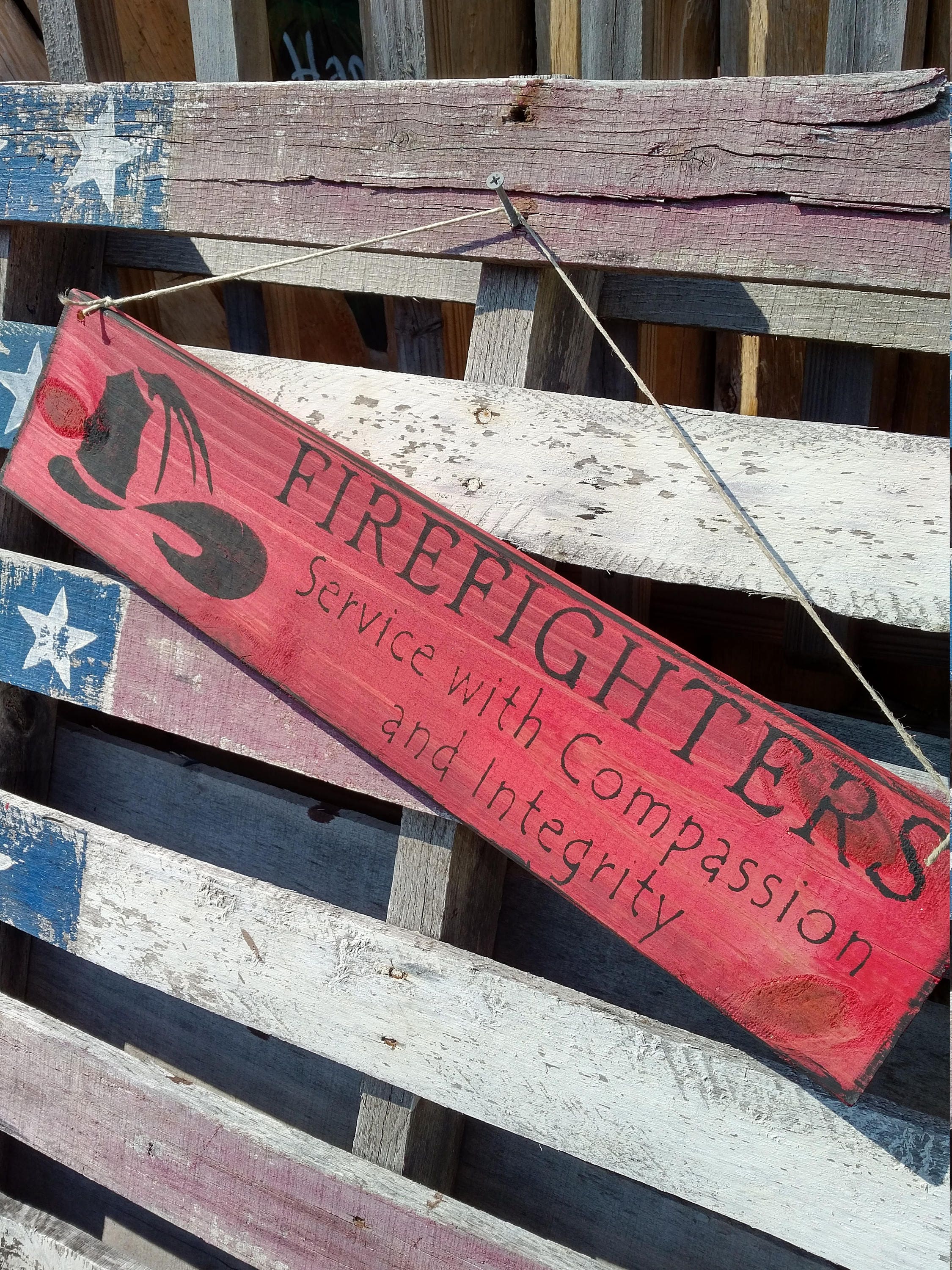 Firefighters, Service With Compassion and Integrity Sign. Fire Fighters ...