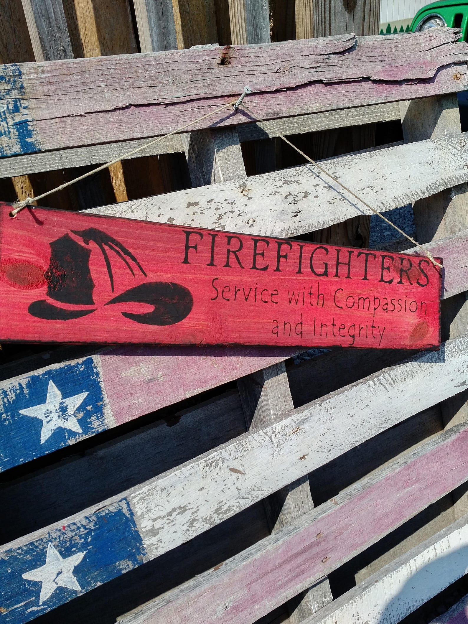 Firefighters, Service With Compassion and Integrity Sign. Fire Fighters ...