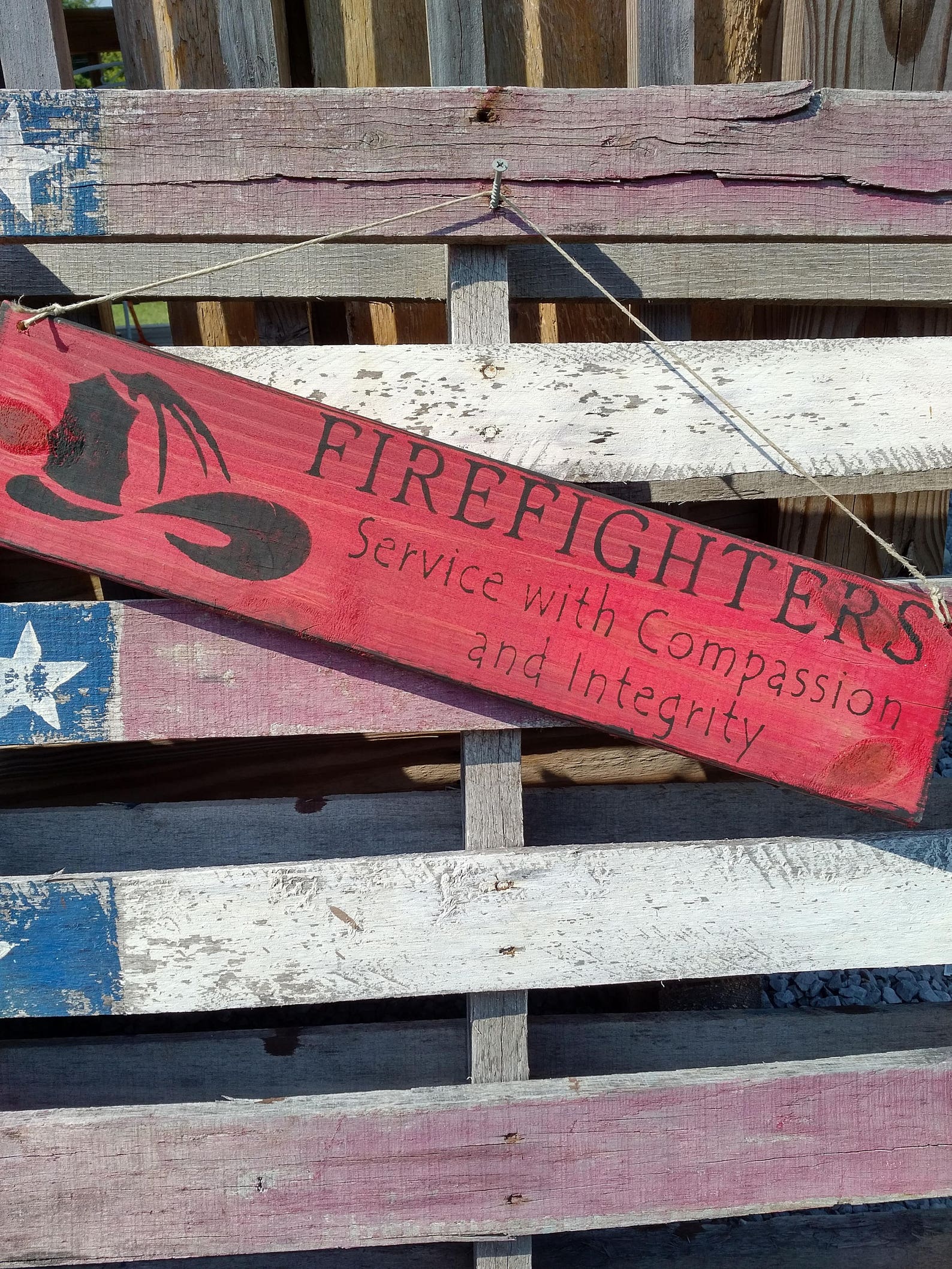 Firefighters, Service With Compassion and Integrity Sign. Fire Fighters ...