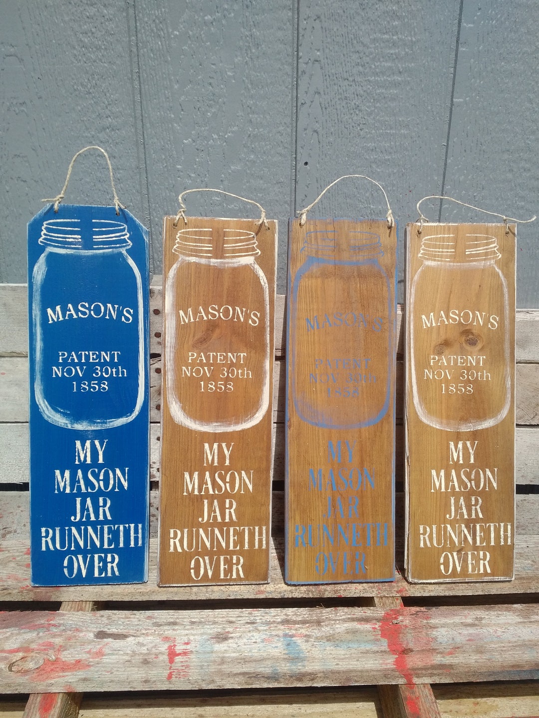 Blue Mason Jar Sign, Mason Jar Collector Sign, Farmhouse Sign, Country ...