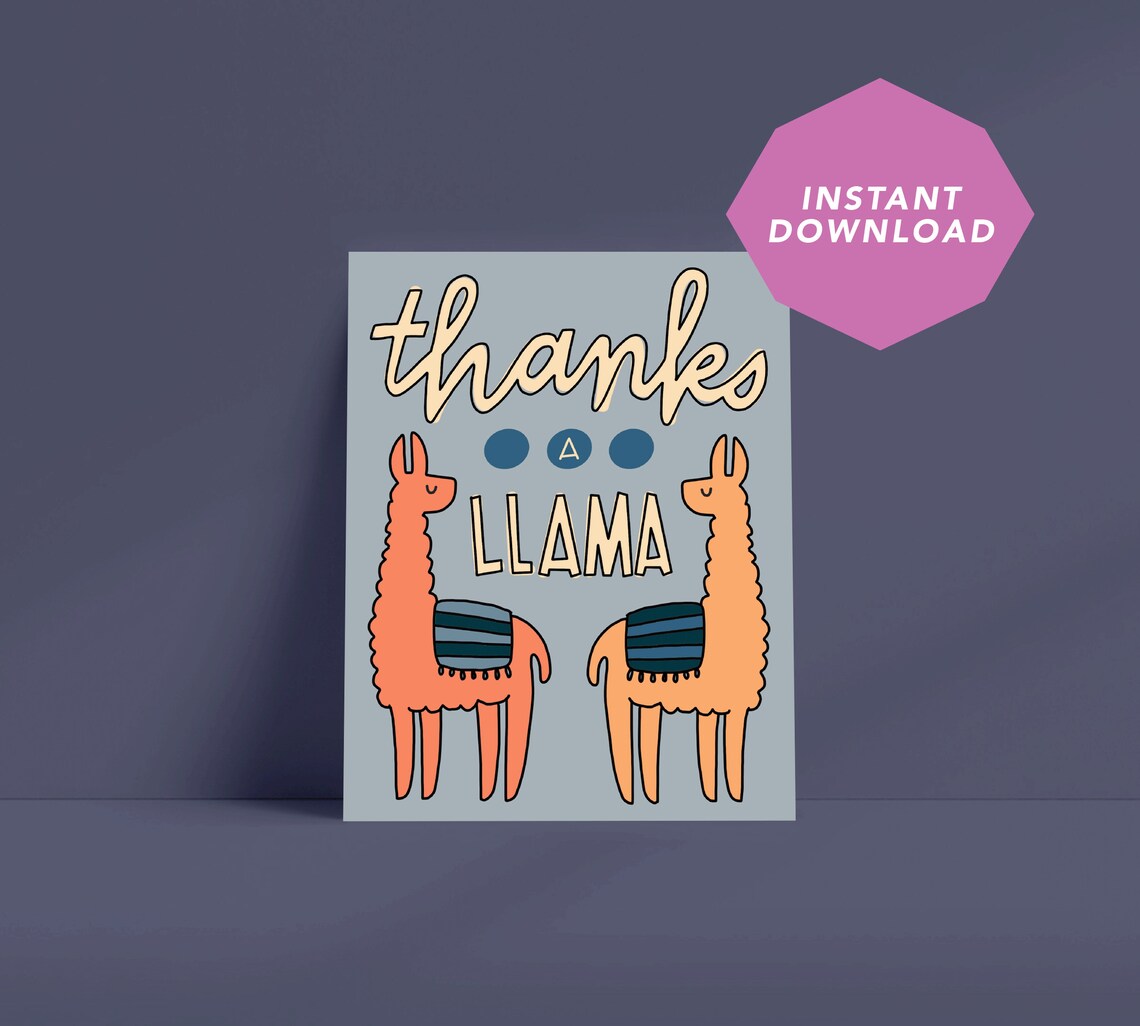 Thanks a Llama Thank You Digital Download A2 Greeting Card - Etsy