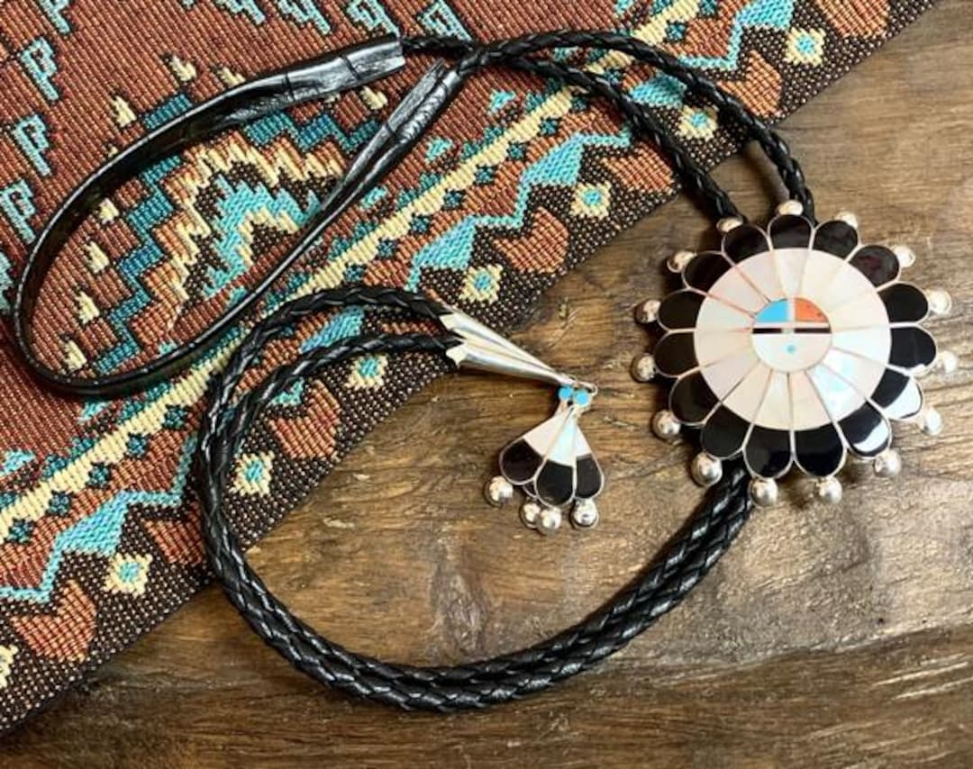 Zuni Indian Inlay Bolo Tie -sun Face - Etsy