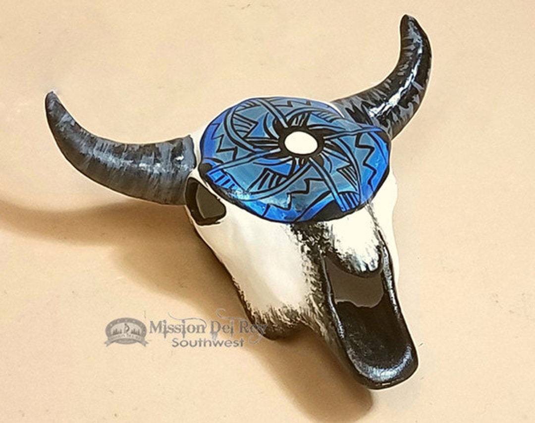 5.5" Hand Painted Native American Pottery Steer Skull - Etsy