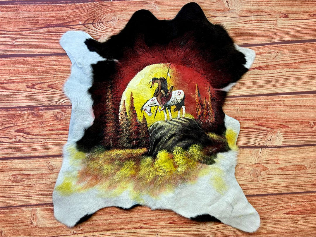 Southwest Rustic Hand Painted Cow Hide - End of Trail - Etsy