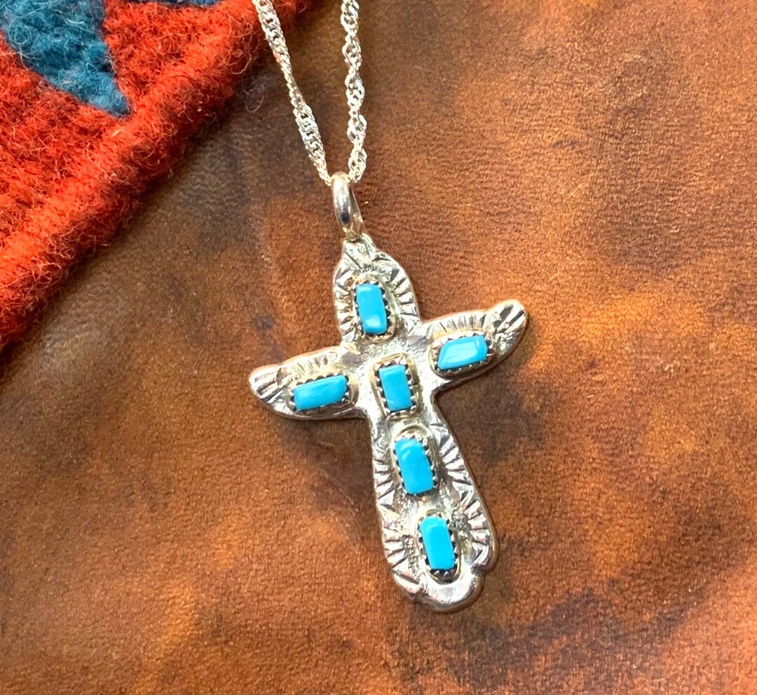 20" Zuni Silver Cross Necklace - Etsy