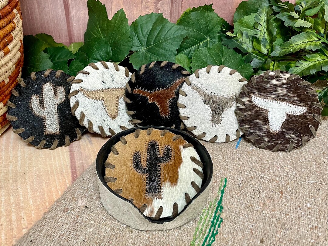 Set of 6-rustic Western Cowhide Coasters - Etsy