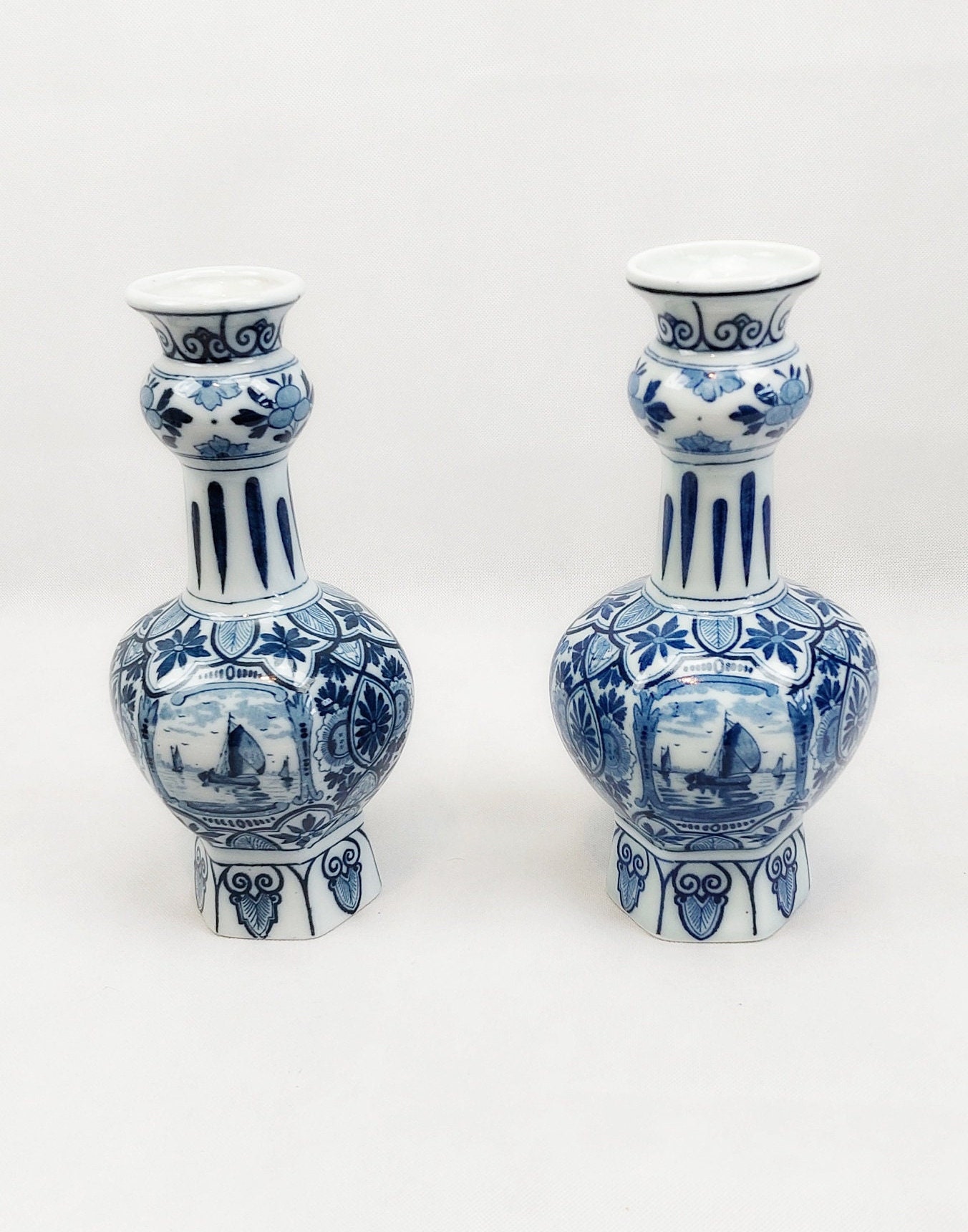Vintage Delftware Set of Delft Blue Ceramic Hexagonal Vases Made by ...