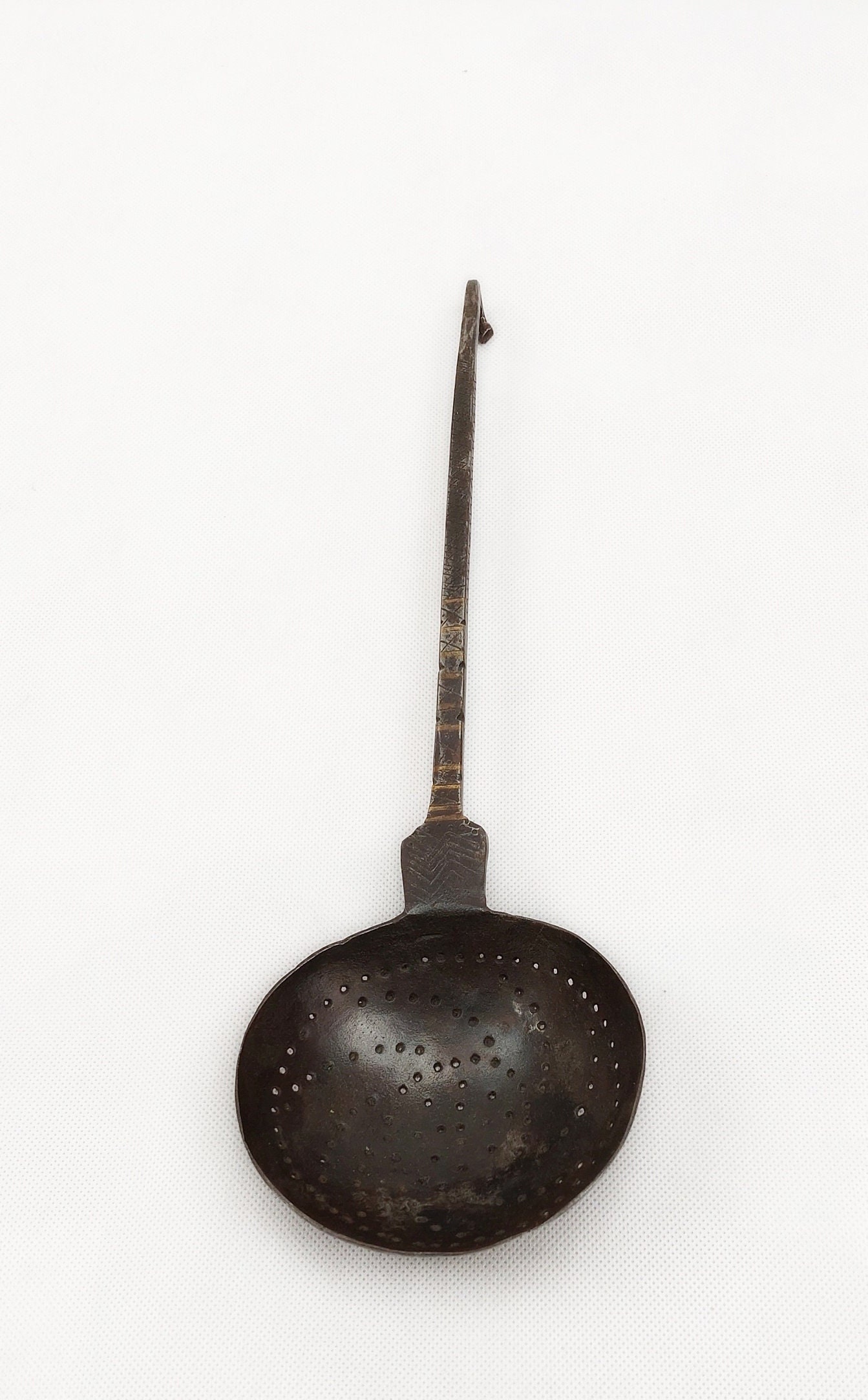 Antique 19th Century Hand Forged Iron Straining Ladle With Straight ...