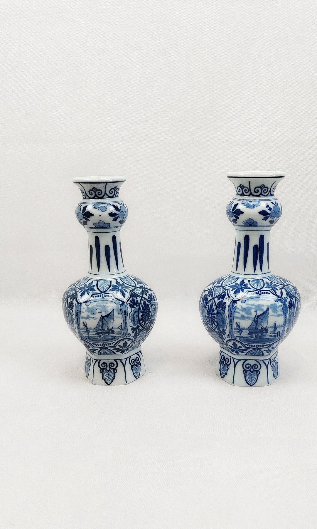 Vintage Delftware - Set of Delft Blue Ceramic Hexagonal Vases Made by ...